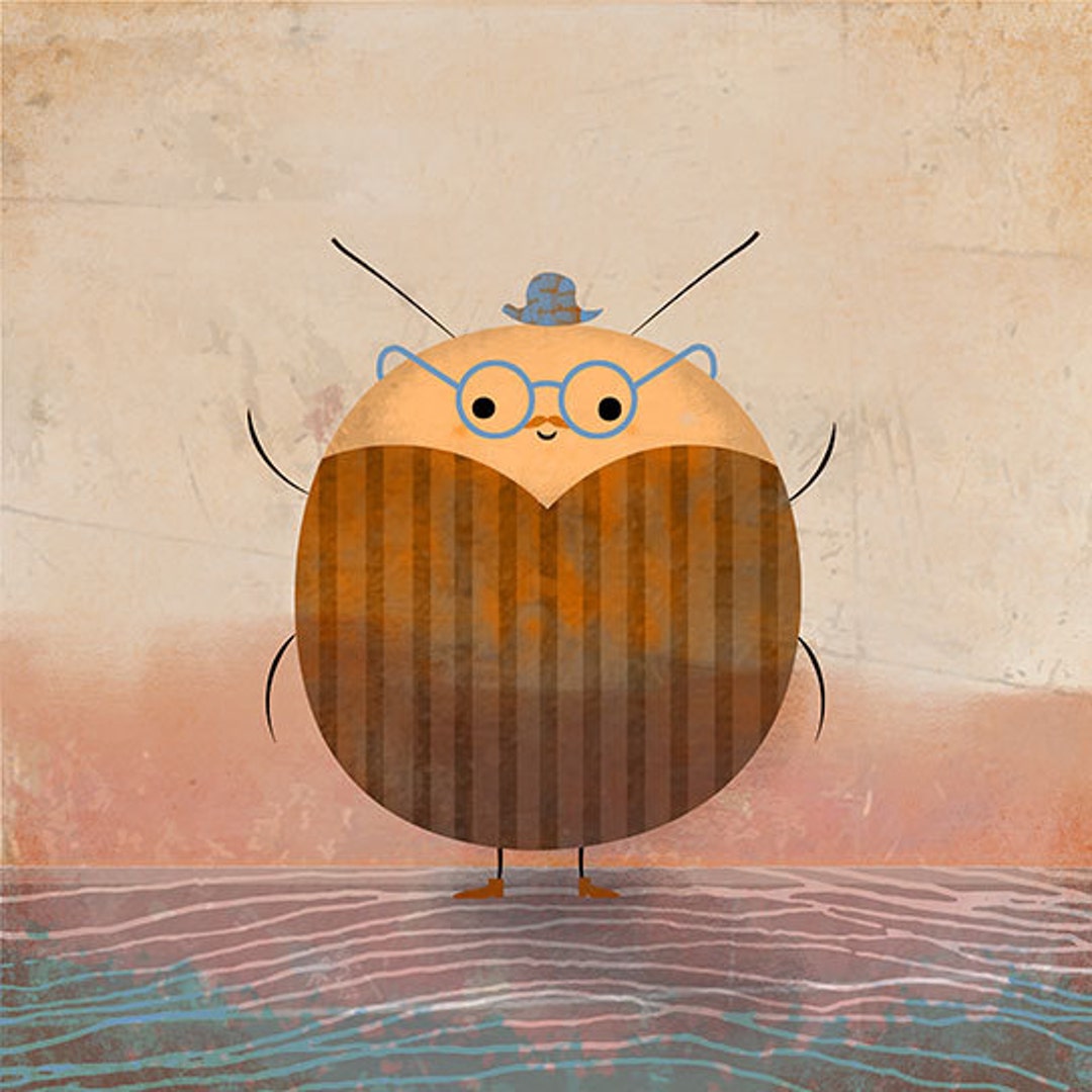 POTATO BEETLE - Art Print // Cute Illustration // Orange Brown Blue Bug ...