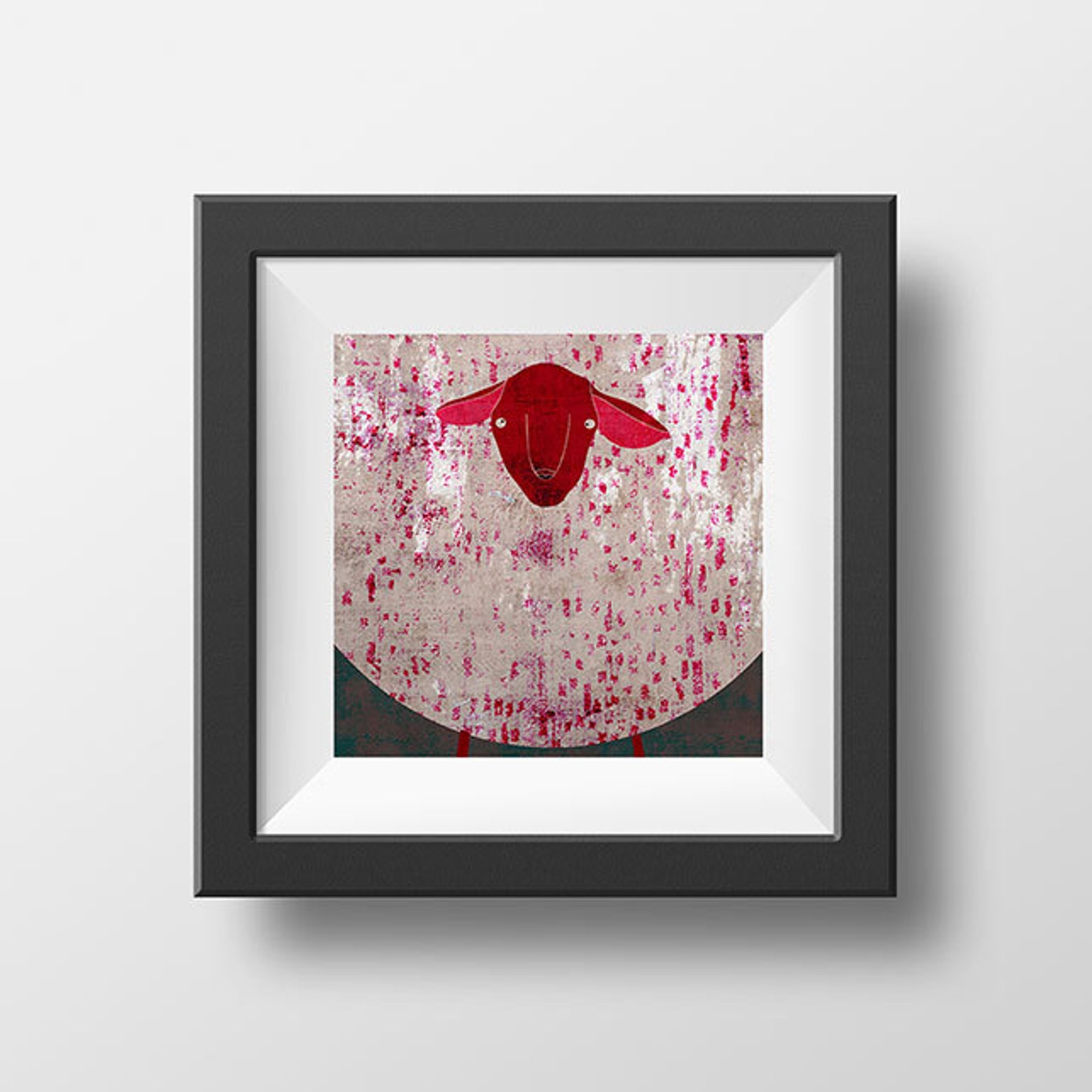 SQUINT SHEEP Art Print // Cute Fat Sheep Illustration // Red Purple ...