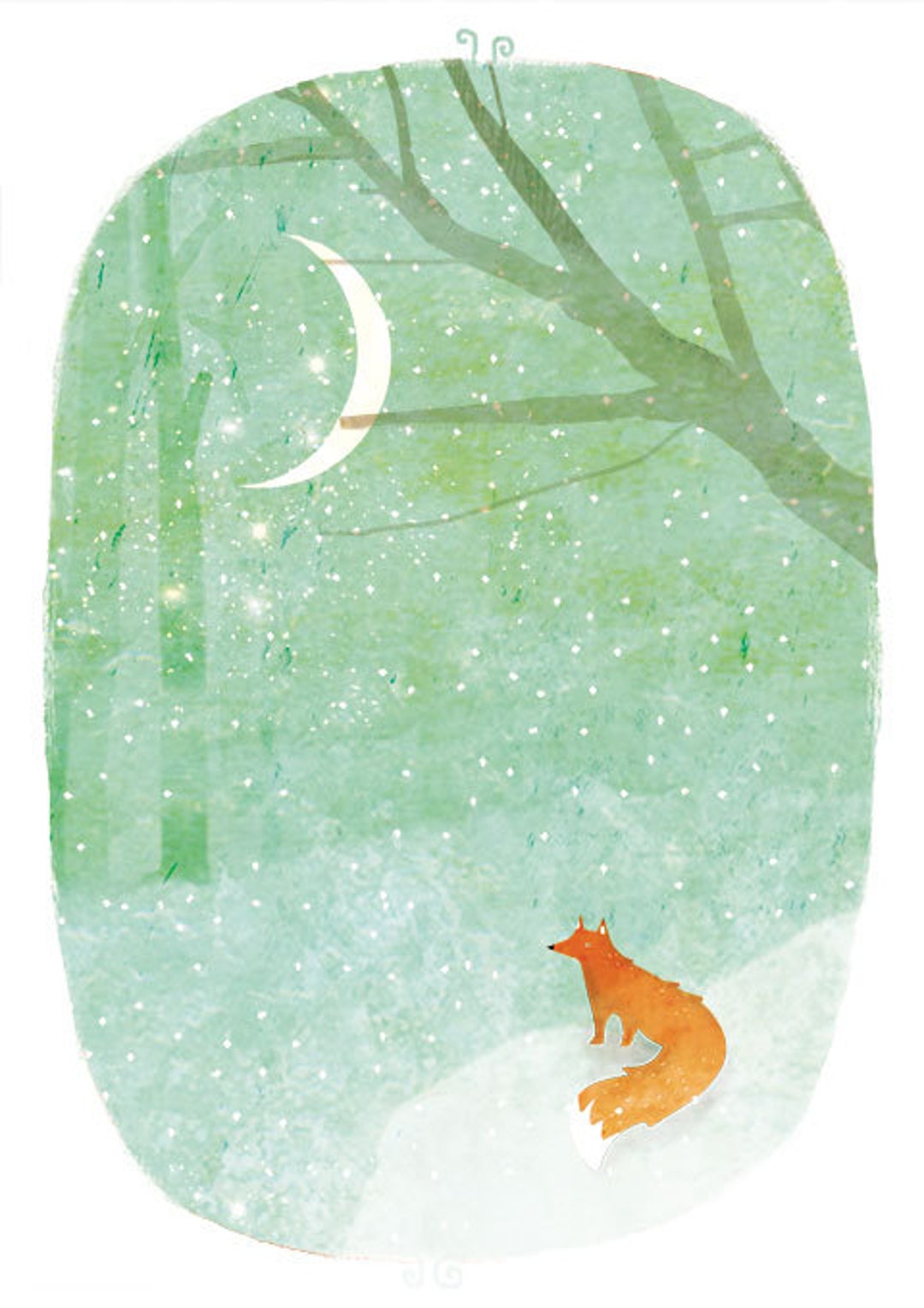 LITTLE FOX in the SNOW Art Print // Winter Forest Illustration ...