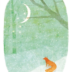 LITTLE FOX in the SNOW Art Print // Winter Forest Illustration ...