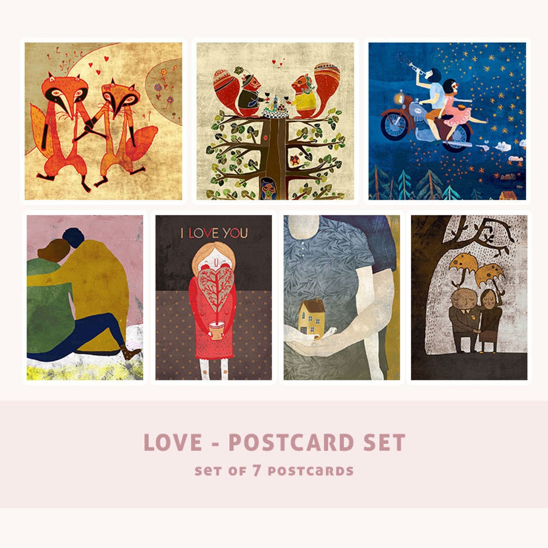 Love - POSTCARD Set // Set of 7 Cute Greeting Cards // Love ...