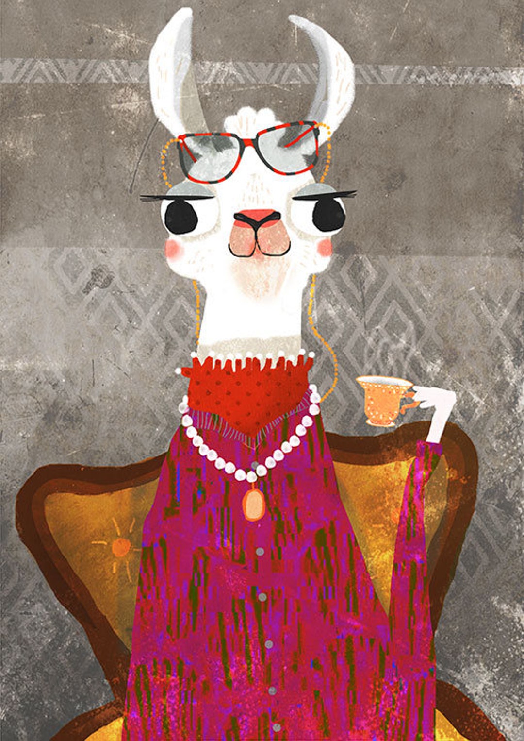 TEA TIME Art Print // Lama Illustration // English Tea // Vivid Colours ...