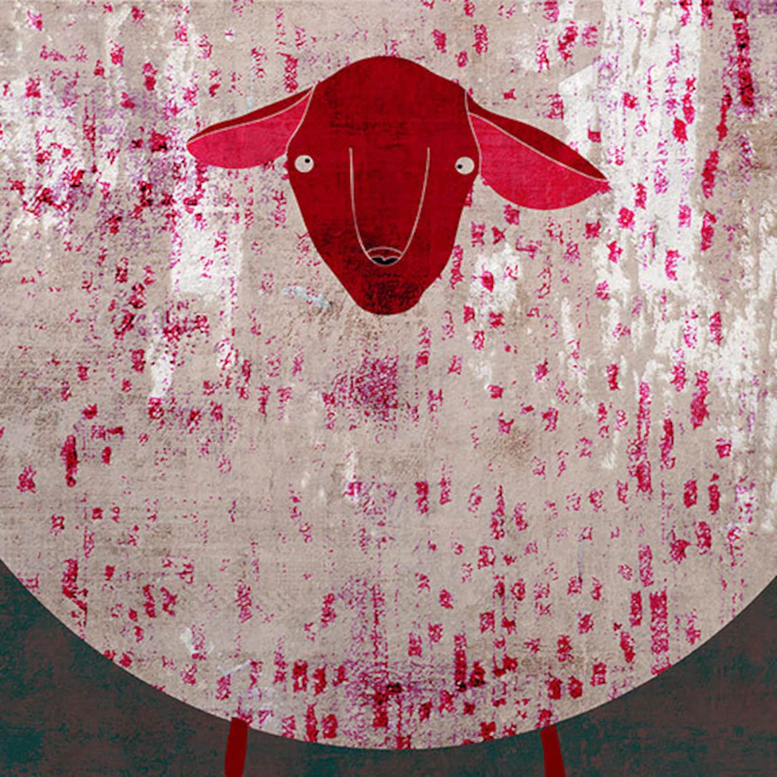 SQUINT SHEEP Art Print // Cute Fat Sheep Illustration // Red Purple ...