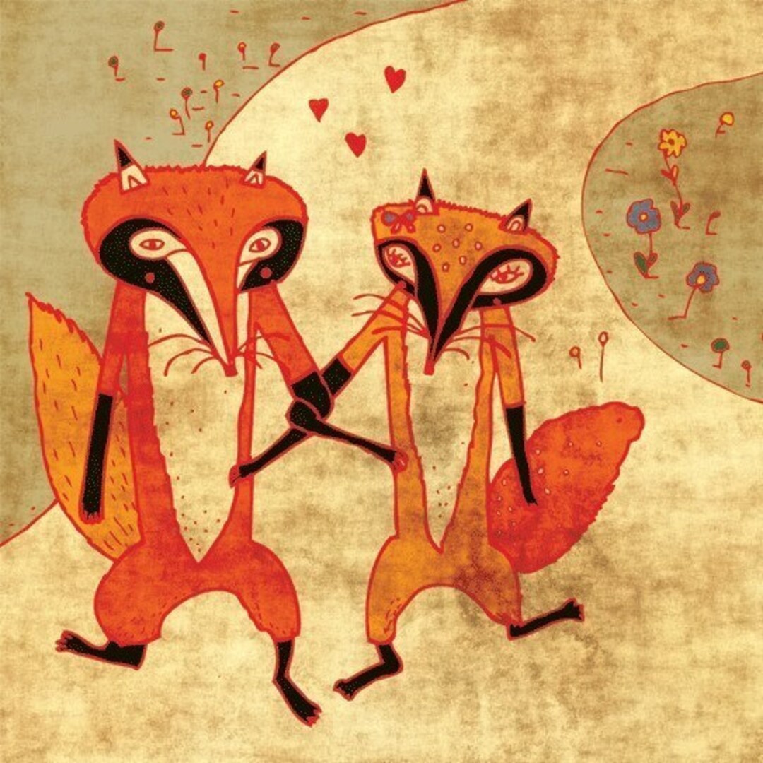 FOXES IN LOVE - Art Print // Cute Fox Illustration // Orange Couple ...