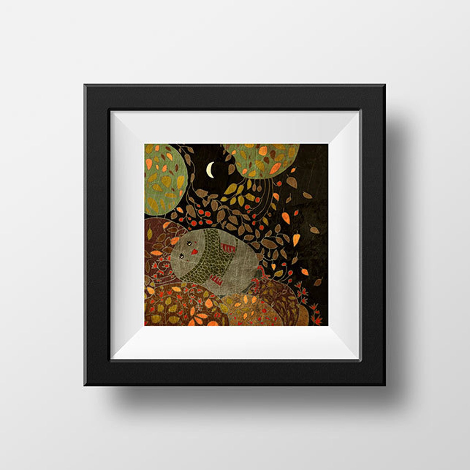 AUTUMN NIGHT Art Print // Digital Illustration // Bird Owl | Etsy
