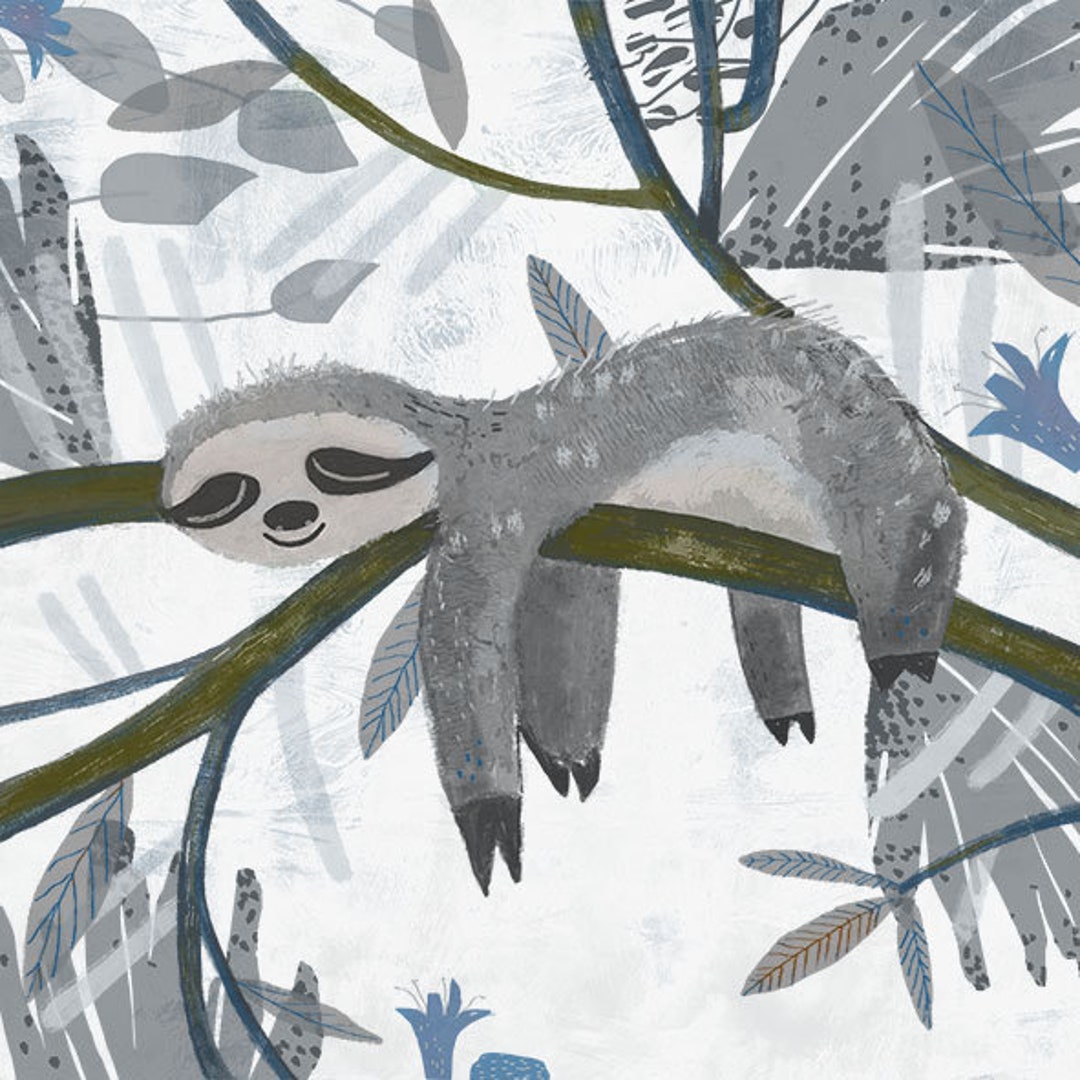 SLOTH - Art Print // Sleepy Gray Illustration // Home Decor // Animal ...