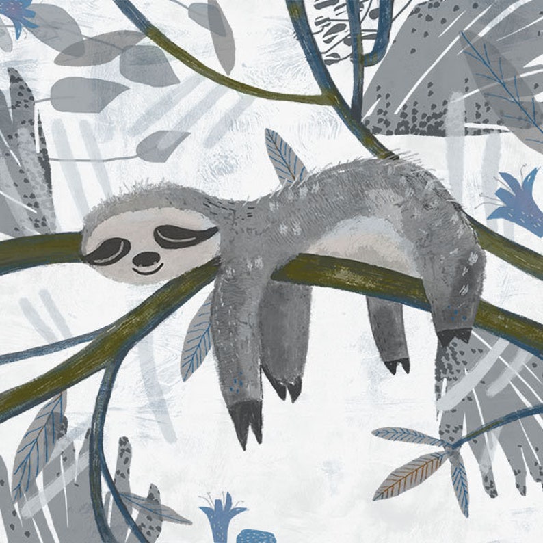 SLOTH Art Print // Sleepy Gray Illustration // Home Decor // - Etsy