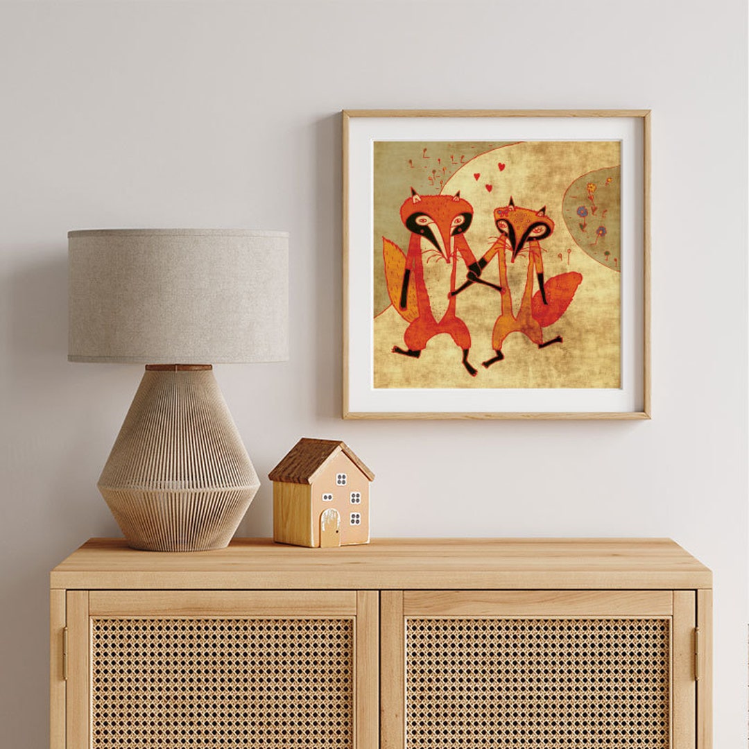 FOXES IN LOVE - Art Print // Cute Fox Illustration // Orange Couple ...