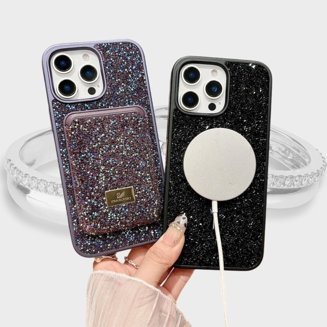 Luxury iPhone Case With Crystals and Magnetic Card Holder – Elegant ...