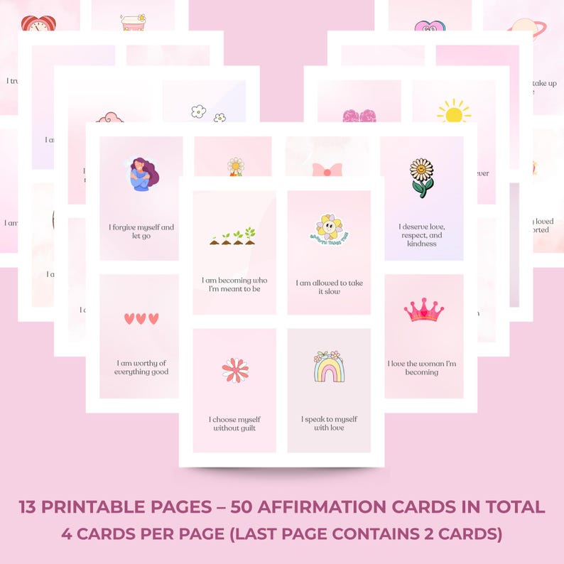 50 Printable Affirmation Cards for Self-love, Mindset & Motivation ...