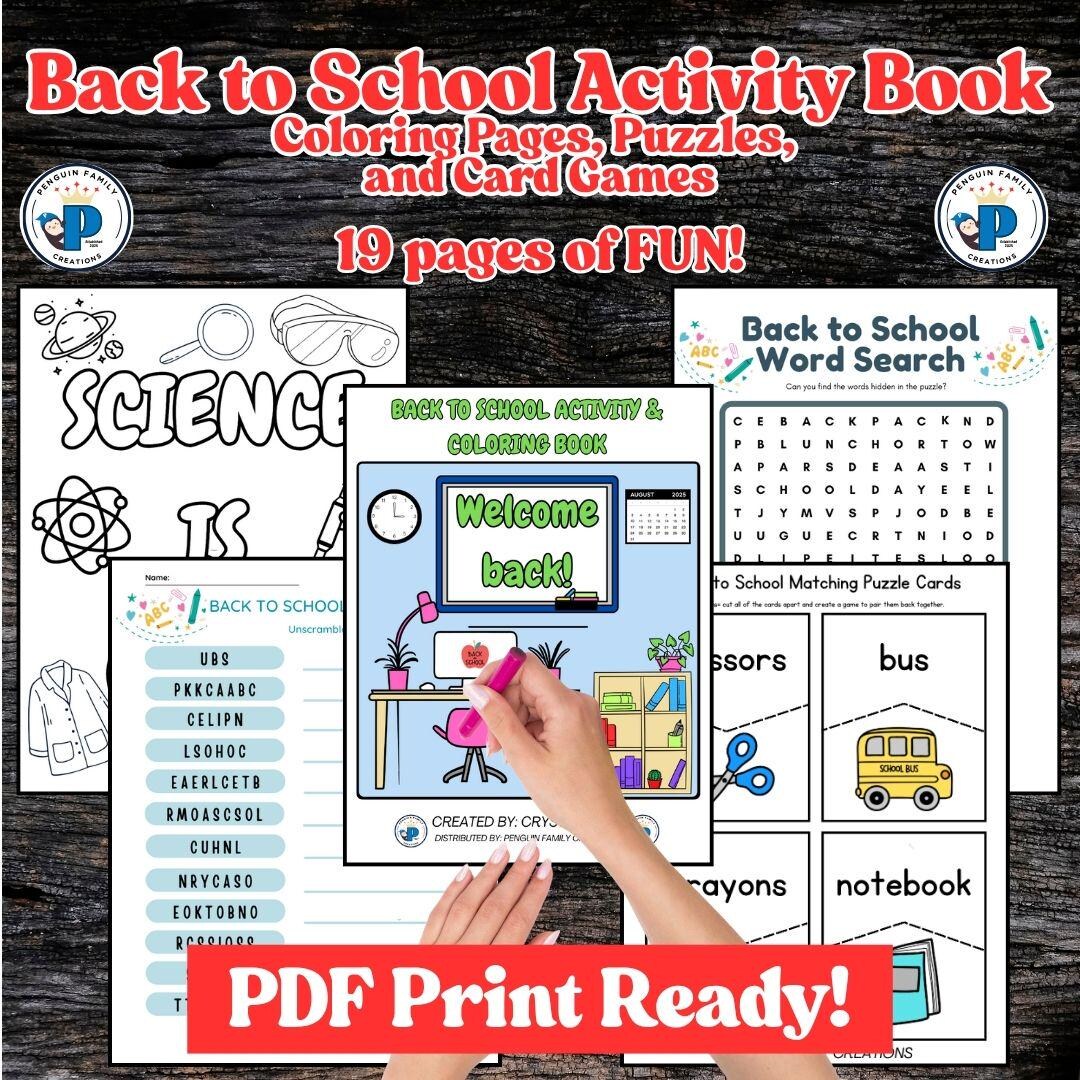 Back to School Activity Book: Coloring Pages, Puzzles, and Matching ...