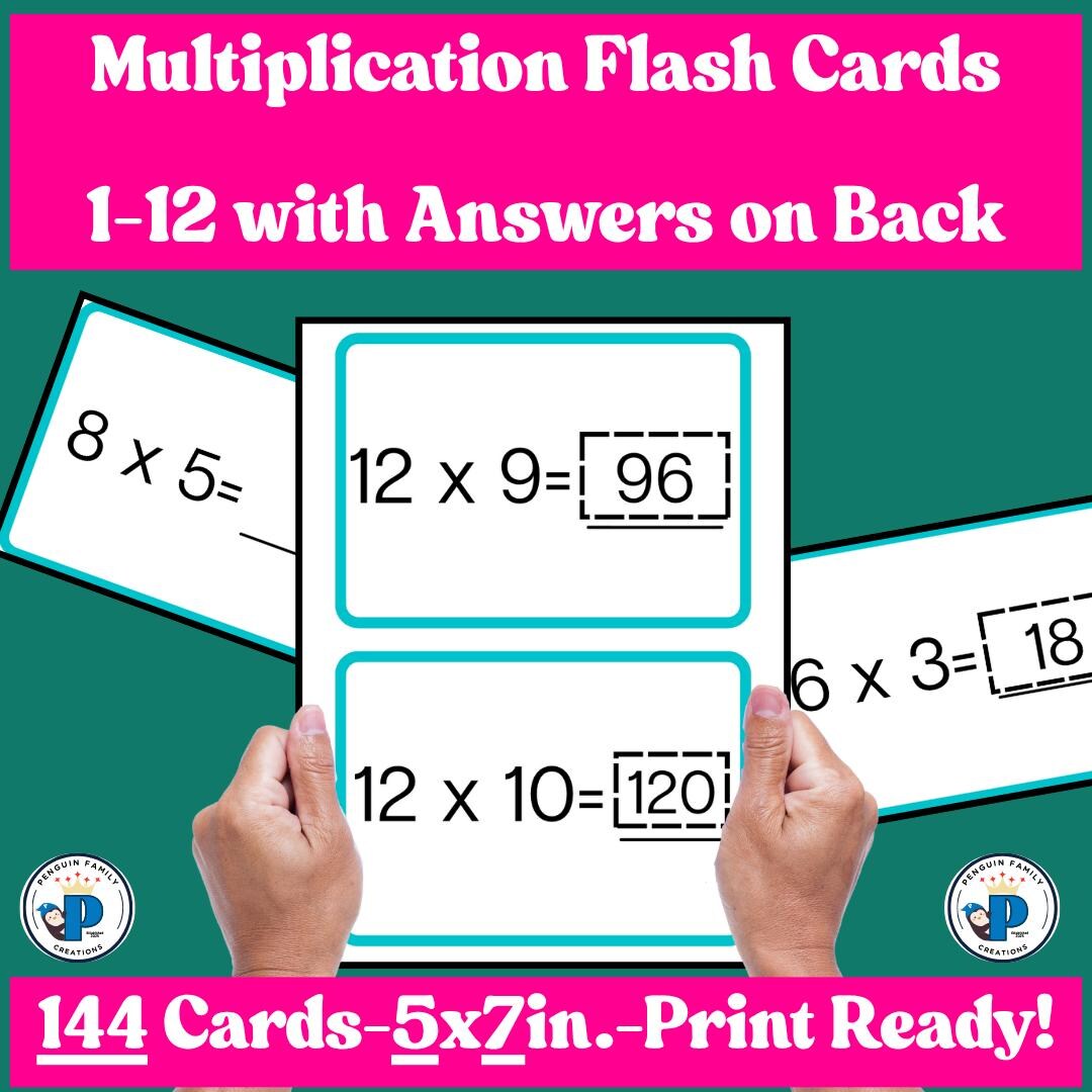 Multiplication 5"x7"in. Flash Cards: 1-12 Facts, Fact Fluency, Answers ...