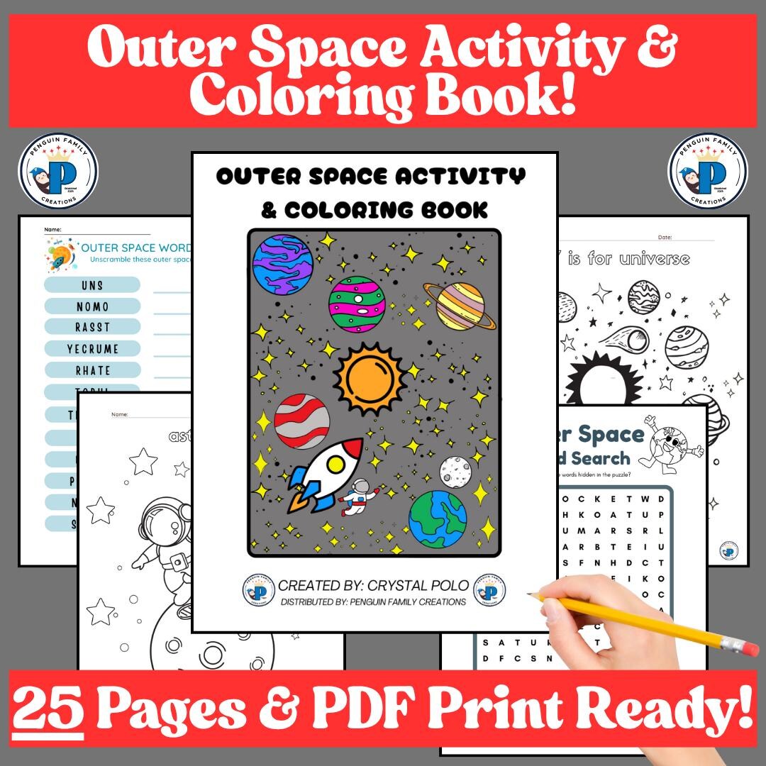 Outer Space Activity Book: Coloring Pages, Puzzles, and Vocabulary Card ...