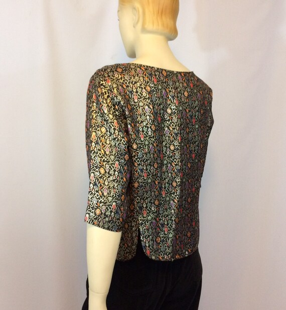 Metallic Brocade Top Blouse Vintage Mod Ladies Medium… - Gem