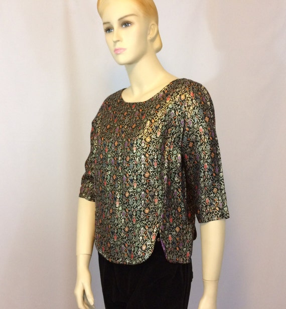 Metallic Brocade Top Blouse Vintage Mod Ladies Medium… - Gem