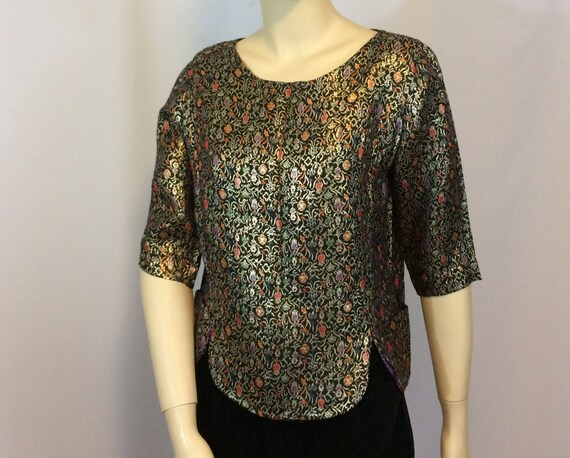 Metallic Brocade Top Blouse Vintage Mod Ladies Medium… - Gem
