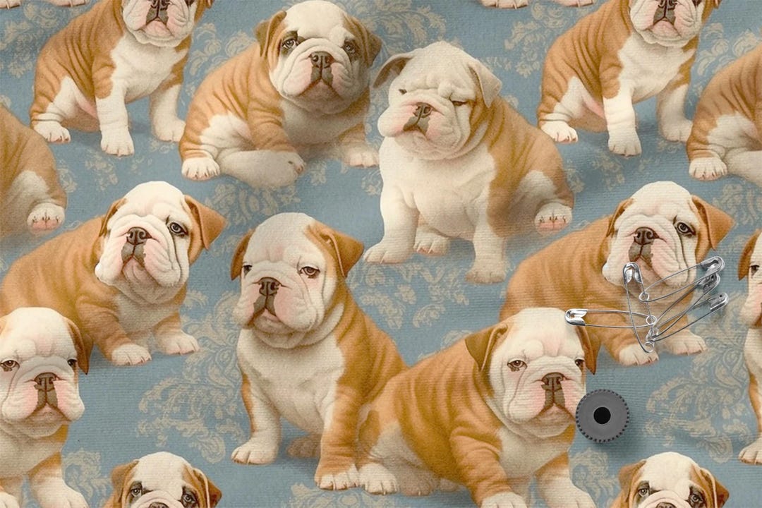 Bulldog Cotton Fabric 100%, Eco-print, Printed Cotton Fabric, Bulldogs ...