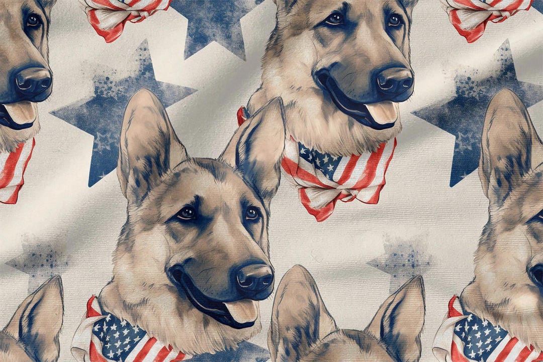 German Shepherd Cotton Fabric, Eco-print German Shepherds Fabric, High ...