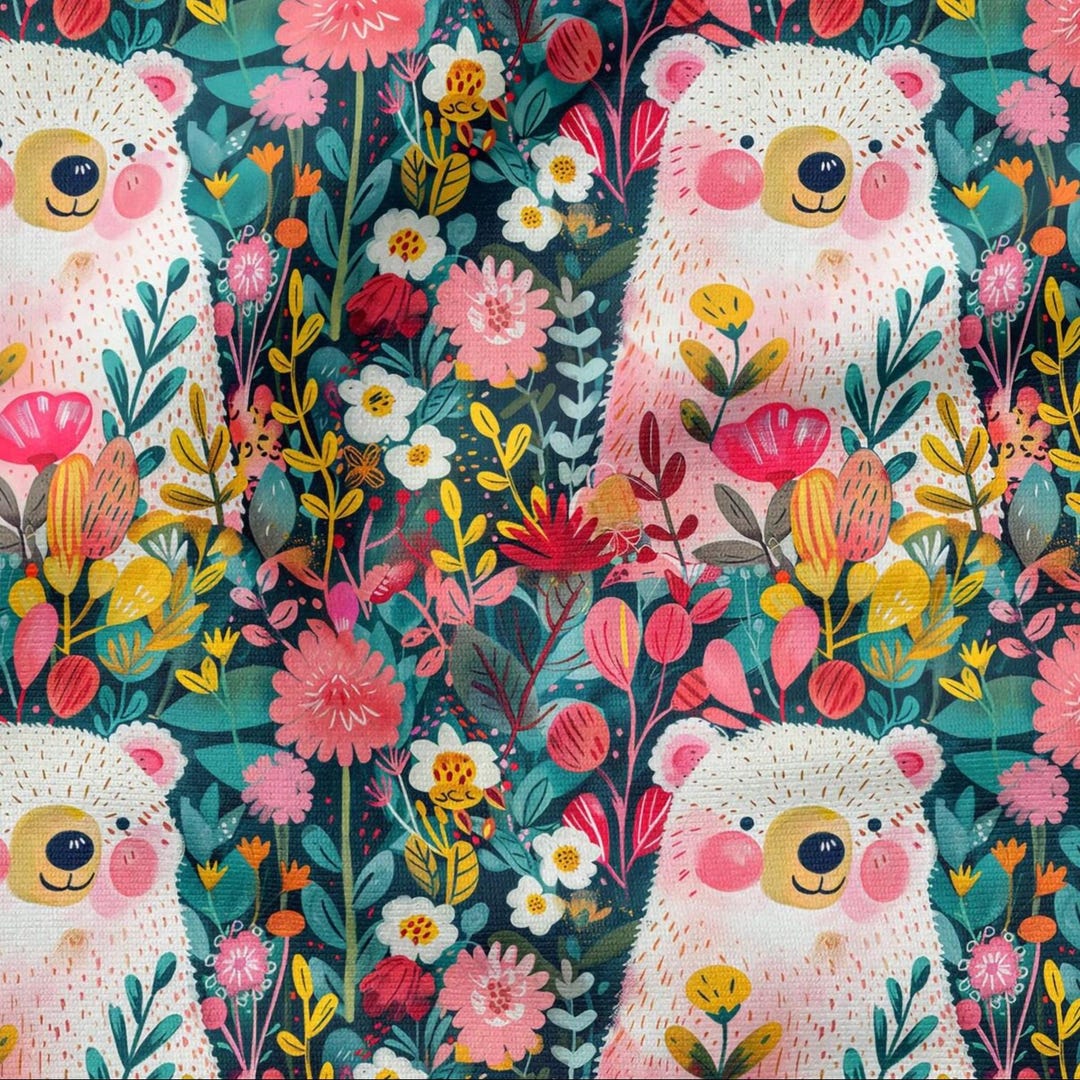 Cute Bear Cotton Fabric 100%, Eco-print, Printed Cotton Fabric, Bears ...