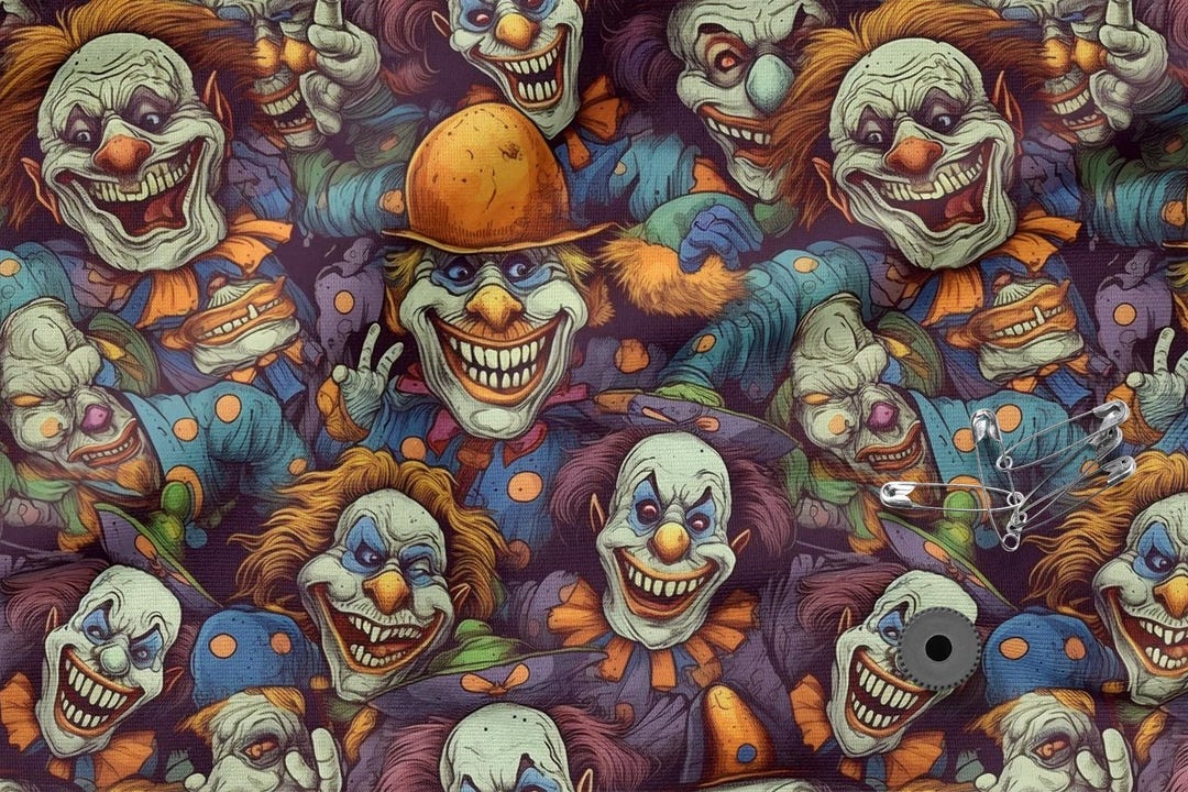Scary Clowns Cotton Fabric: Eco-print Horror Movies Scary Clown Fabric ...