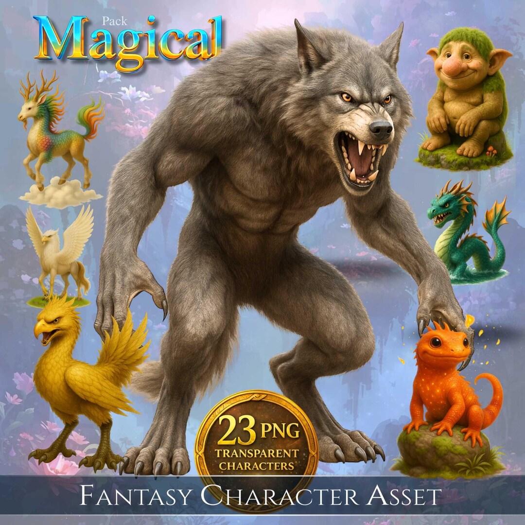 Magical Creatures Clipart Bundle – 23 Fantasy Animal Pngs, Commercial ...