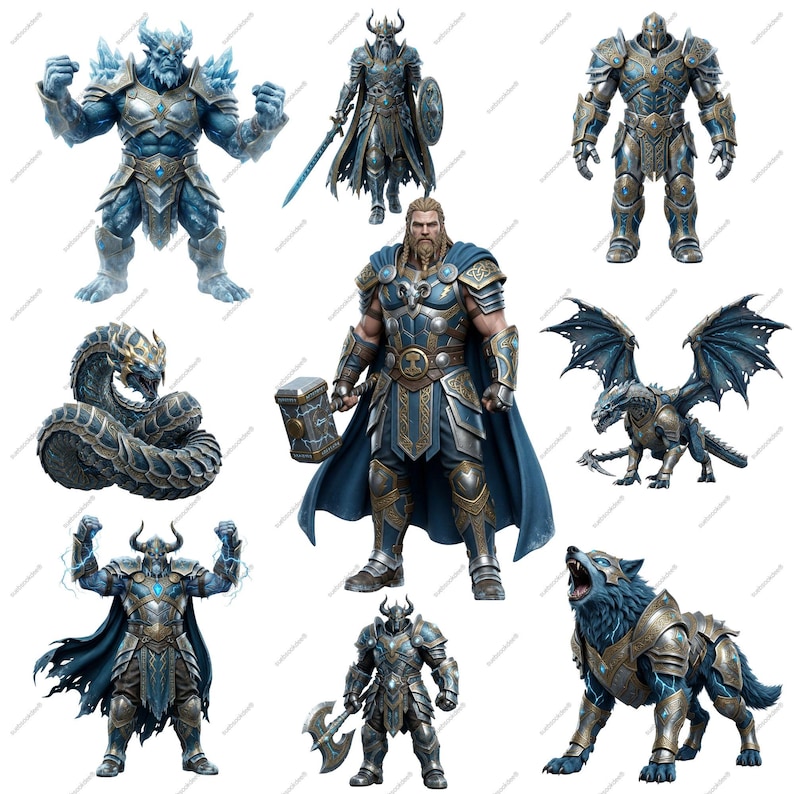 Norse Gods Bundle 30 Characters 4K PNG, Viking Mythology 3D Full Body ...