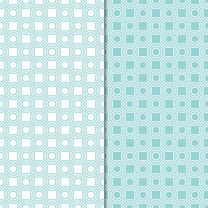 Blue Digital Paper Pack Geometric Patterns Instant Download DIY Wedding ...