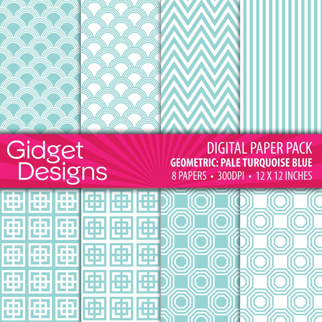 Blue Digital Paper Pack Geometric Patterns Instant Download DIY Wedding ...