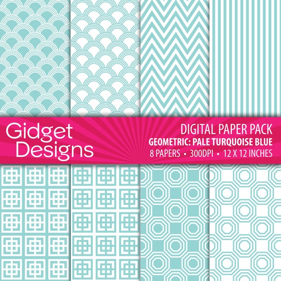 Blue Digital Paper Pack Geometric Patterns Instant Download | Etsy