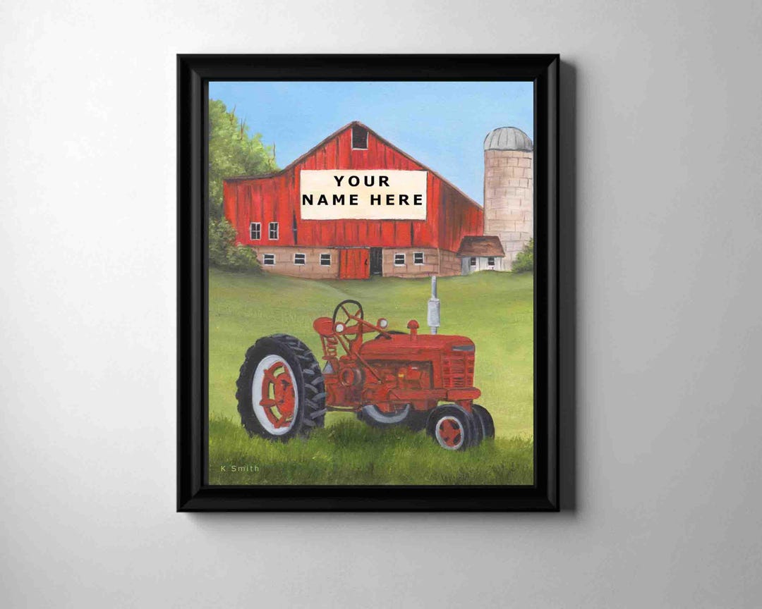 Farmall Tractor Personalized Barn Art Print, Red Tractor, Digital ...