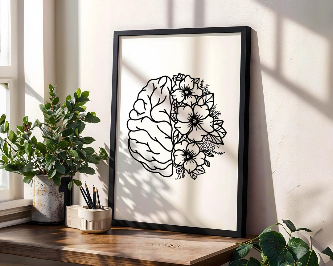 Brain Flower Line Art, Bloom Print, Brain Line Drawing, Floral Print ...