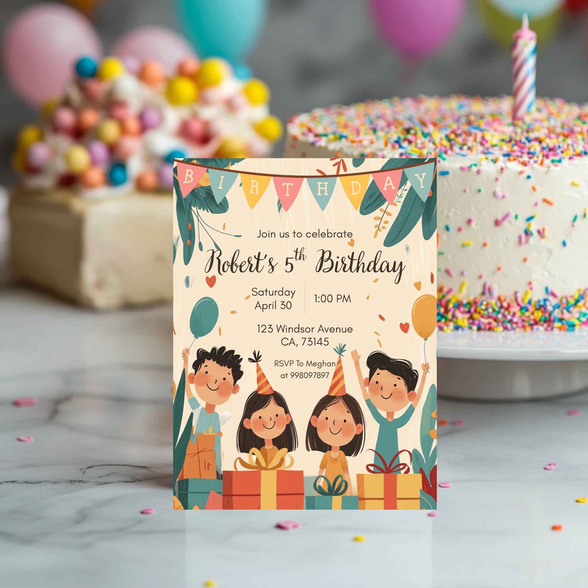 Colorful Kids Birthday Party Invitation Template (digital Download) - Etsy