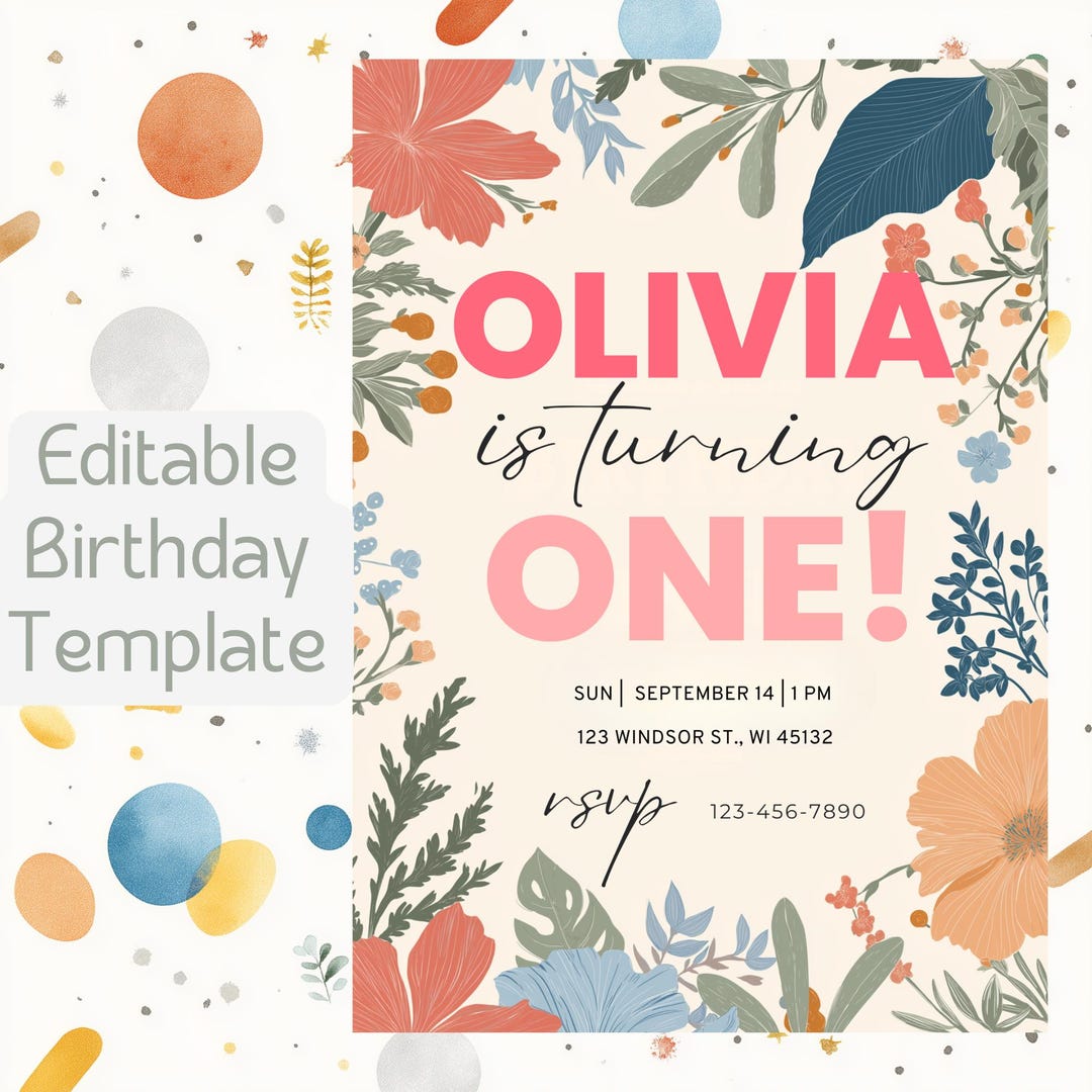 Summer Birthday Party Invitation Floral Birthday Invitation Kids ...