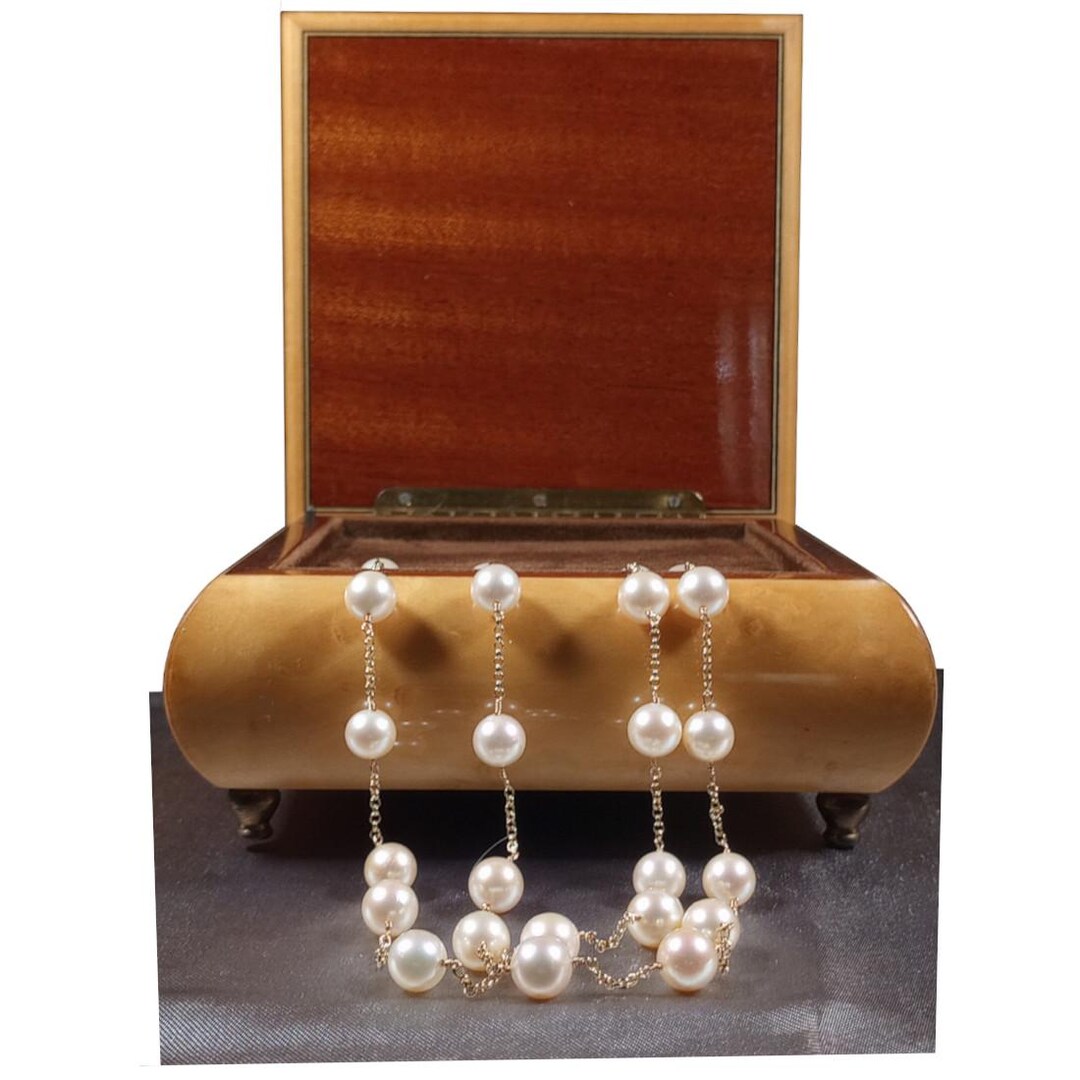 Akoya Pearl Long Necklace 14k Yellow Gold 40 Inch Chain - Etsy