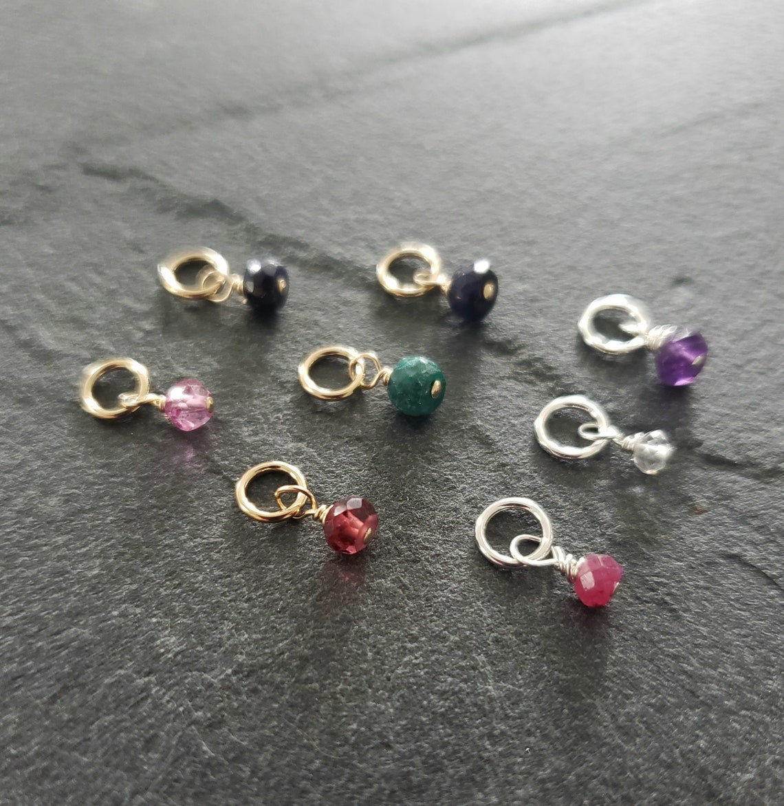 Tiny Birthstone Charm Genuine Gemstone Pendant 2.5-4mm Small Dangle ...
