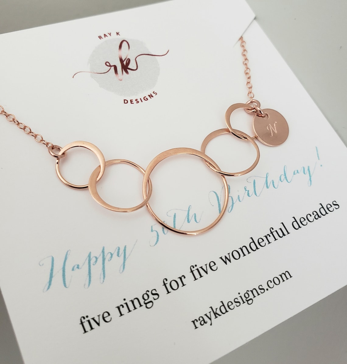 50th Birthday Gift for Her Personalized 5 Rings Necklace - Etsy