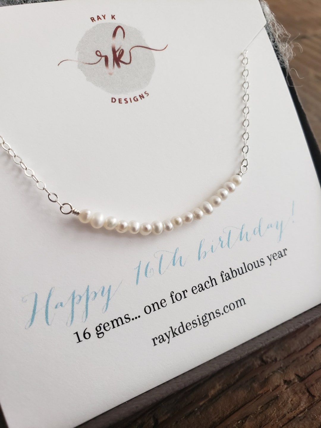 Sweet 16 Gift for Granddaughter Sixteen Tiny Pearl Bar Necklace ...