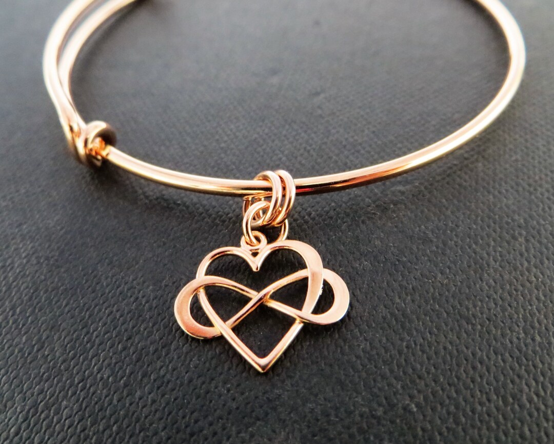 Valentines Day Gift for Wife, Infinity Heart Bracelet Bangle, Rose Gold ...