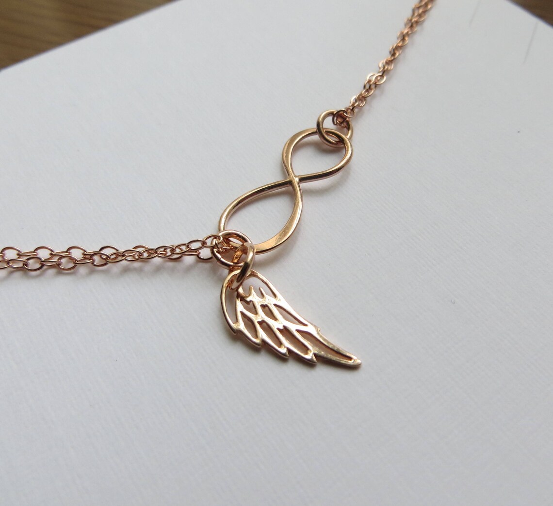 Rose Gold Infinity Angel Wing Necklace Miscarriage Gift - Etsy