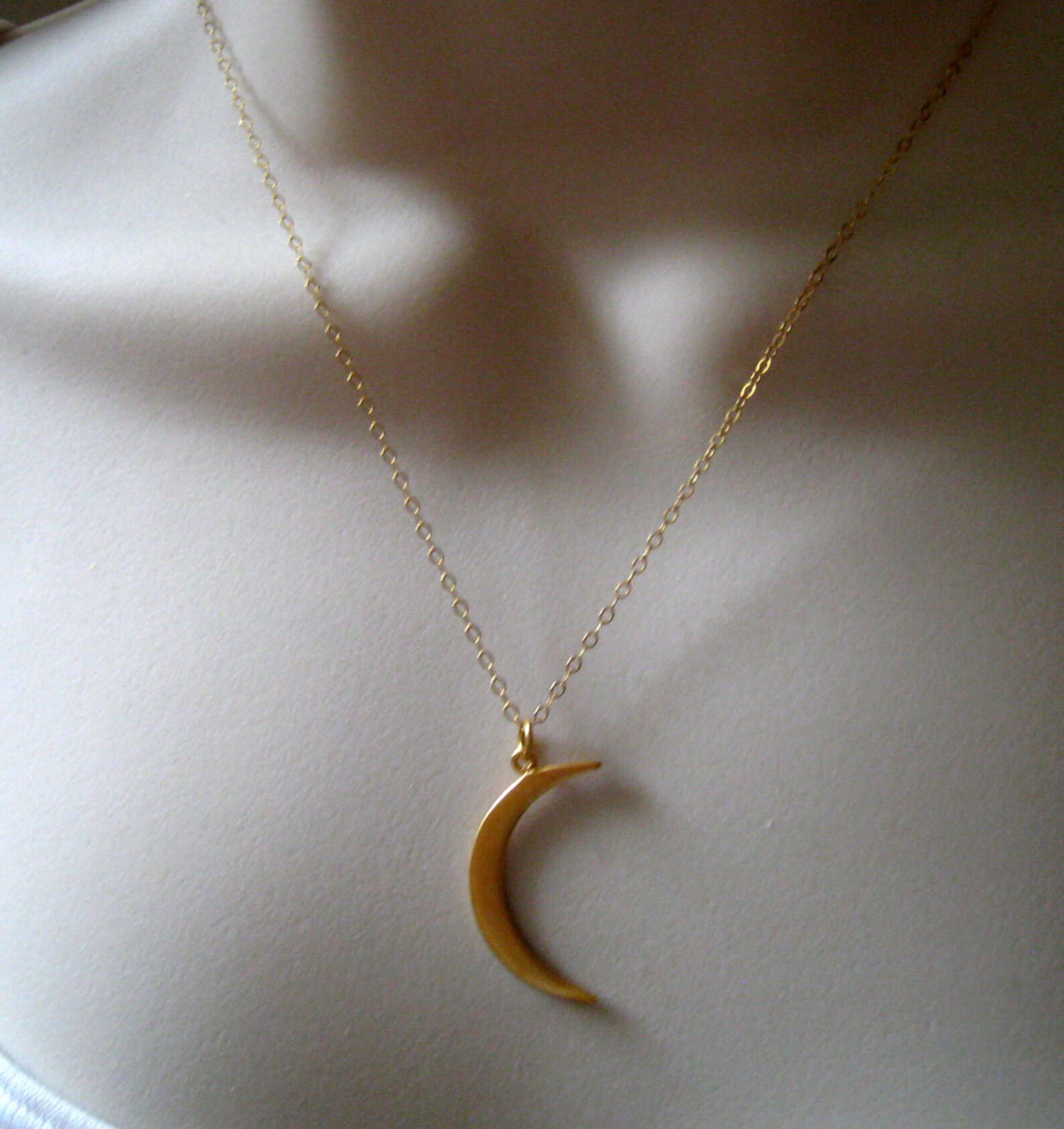 Gold Crescent Moon Necklace, Large Size Vermeil Gold Moon Charm ...