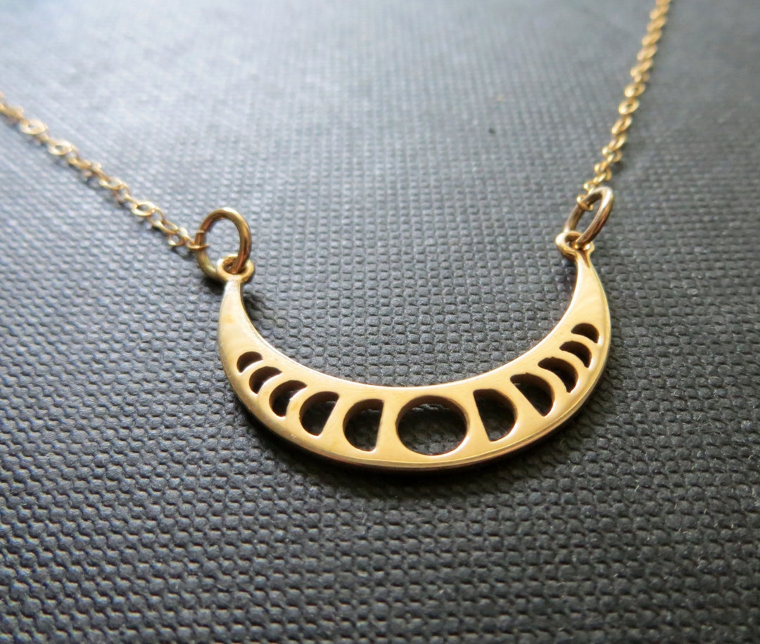 Moon Phases Necklace, Sideways Moon Charm Necklace, Celestial Jewelry ...