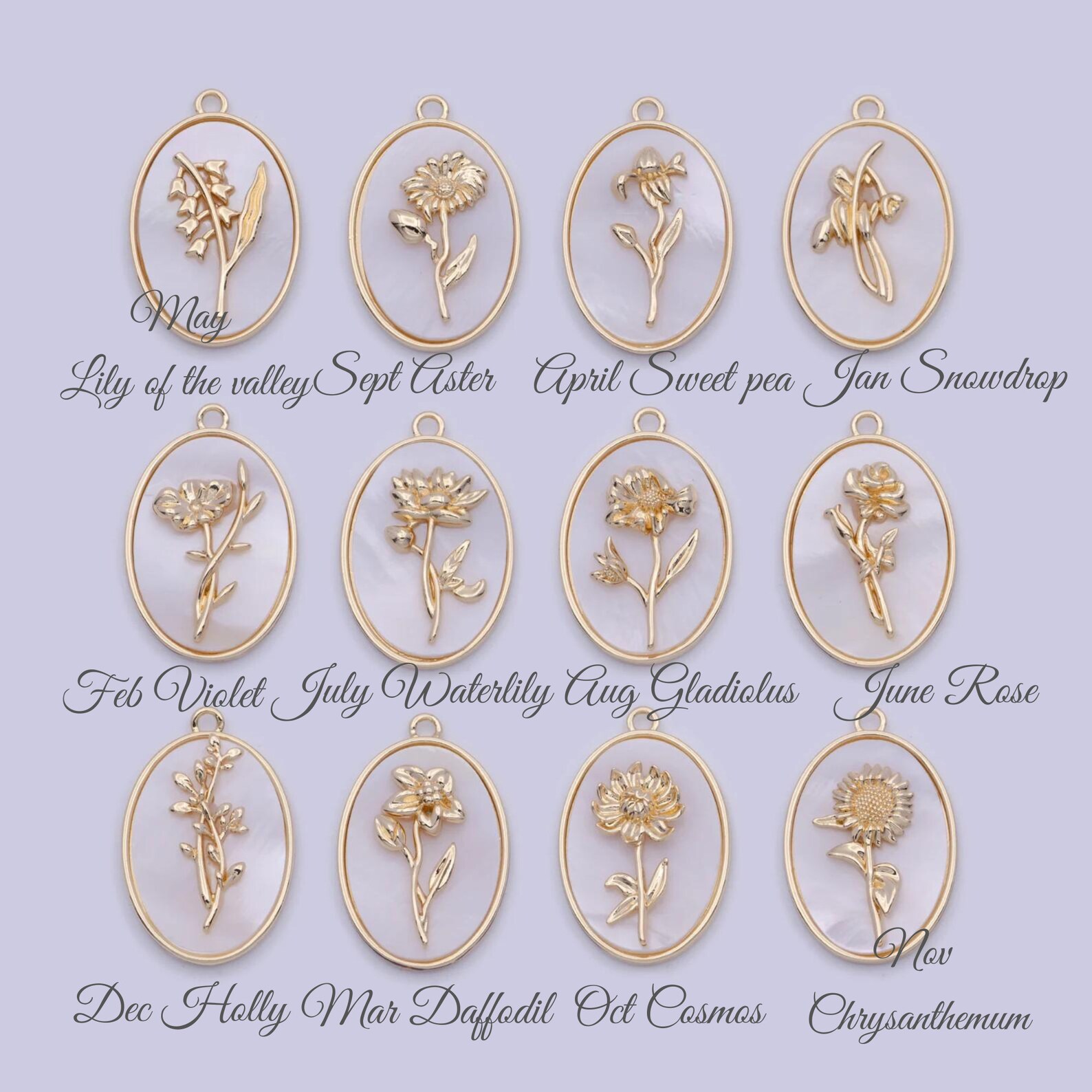 Mother of Pearl Birth Flower Necklace 18k Gf Chain Birthday Gift for ...