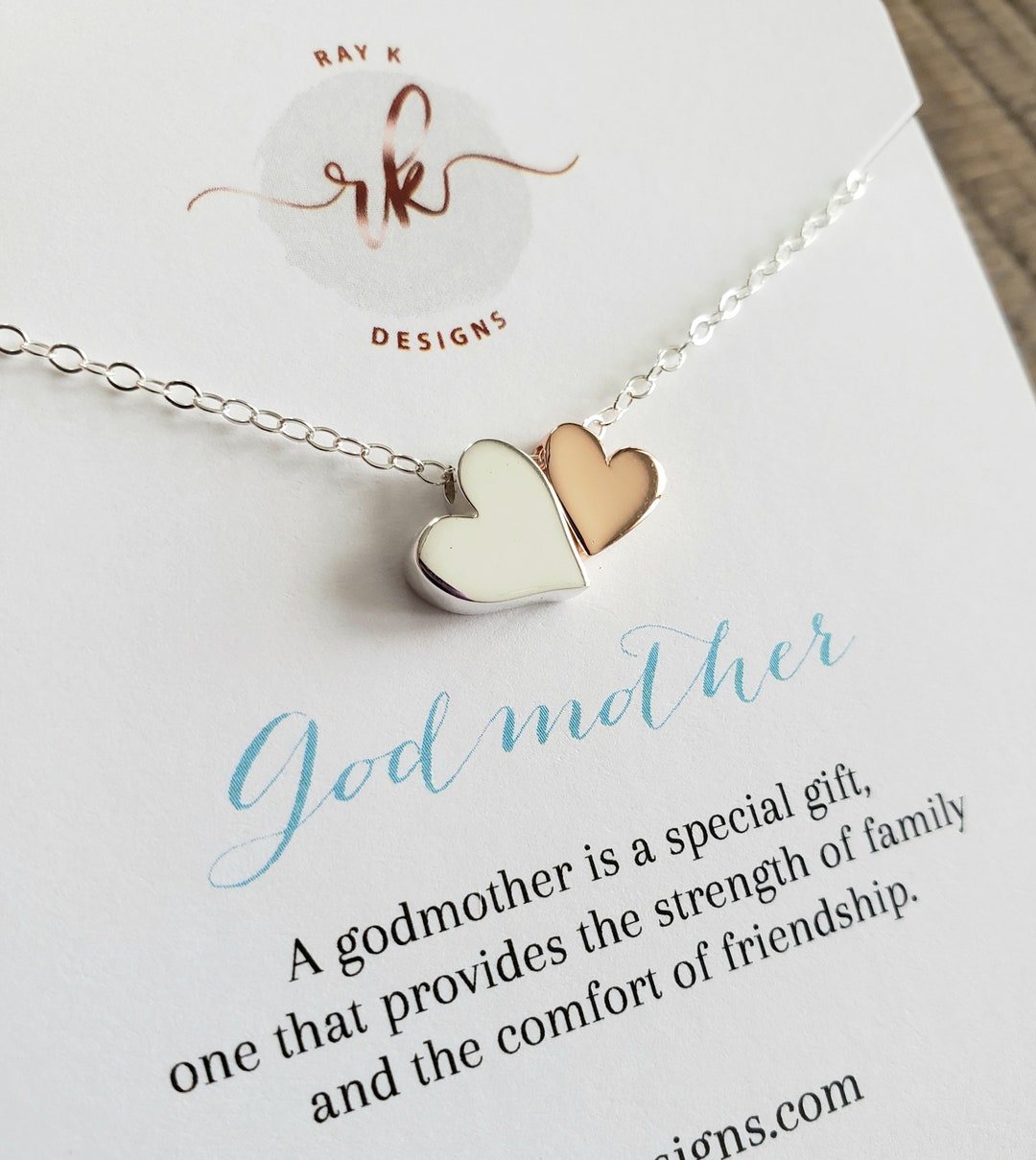 Godmother Gift, Side by Side Double Heart Necklace, Fairy Godmother ...