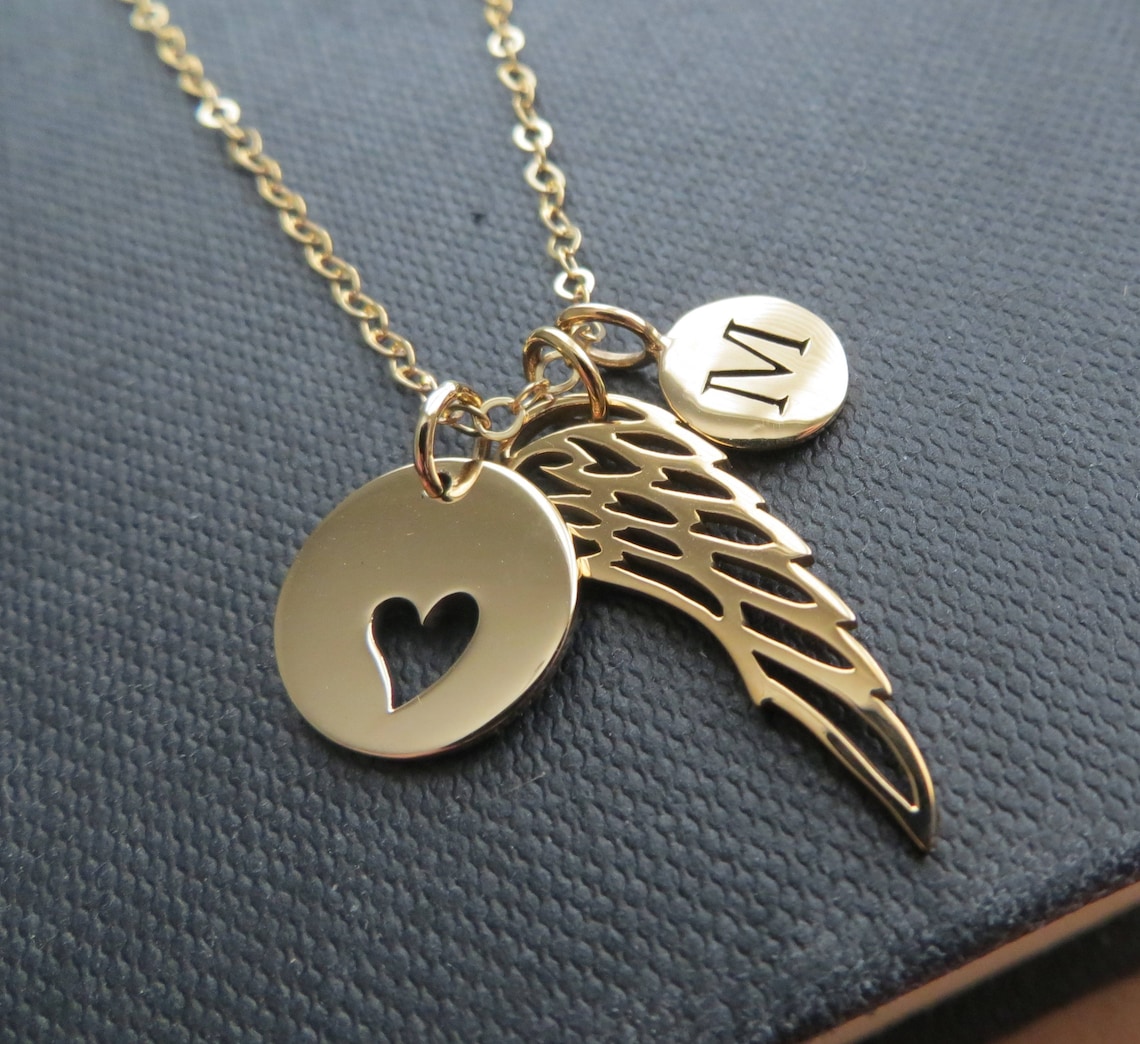Personalized Angel Wing Necklace Angel Wing Charm and - Etsy