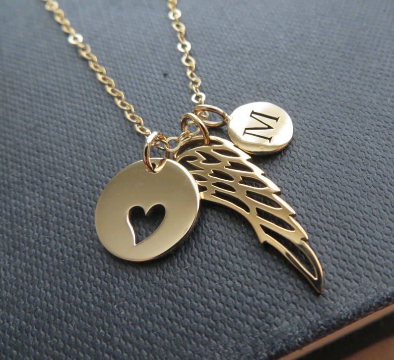 Personalized Angel Wing Necklace Angel Wing Charm and - Etsy