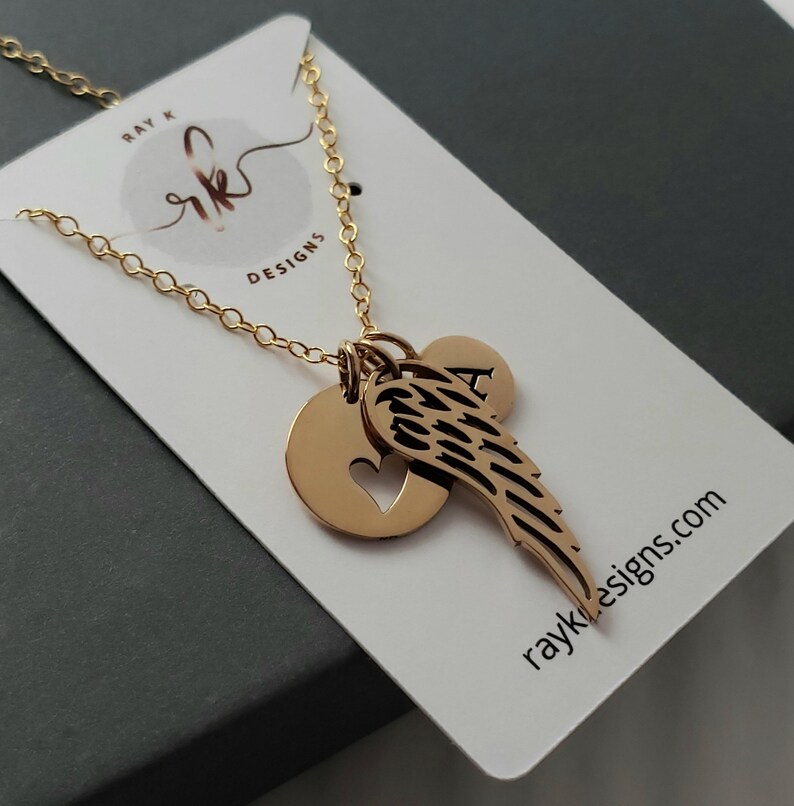 Personalized Angel Wing Necklace Angel Wing Charm and - Etsy