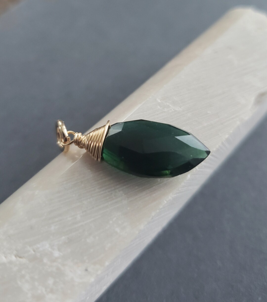 Deep Emerald Green Quartz Marquise Pendant Genstone Charm Dangle May ...
