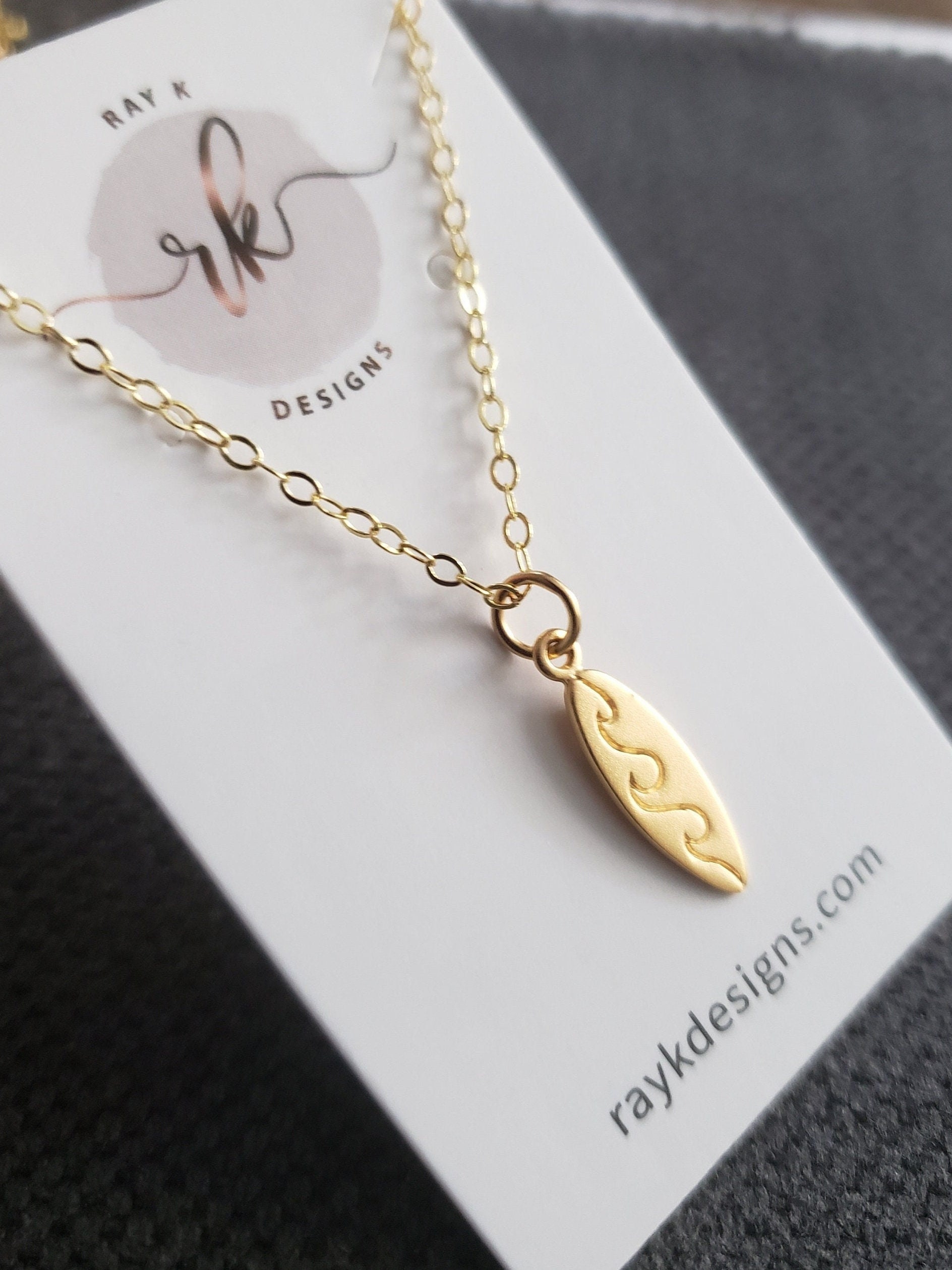 Surfboard Charm Necklace Sterling Silver Gold Gift for Surfer Beach ...