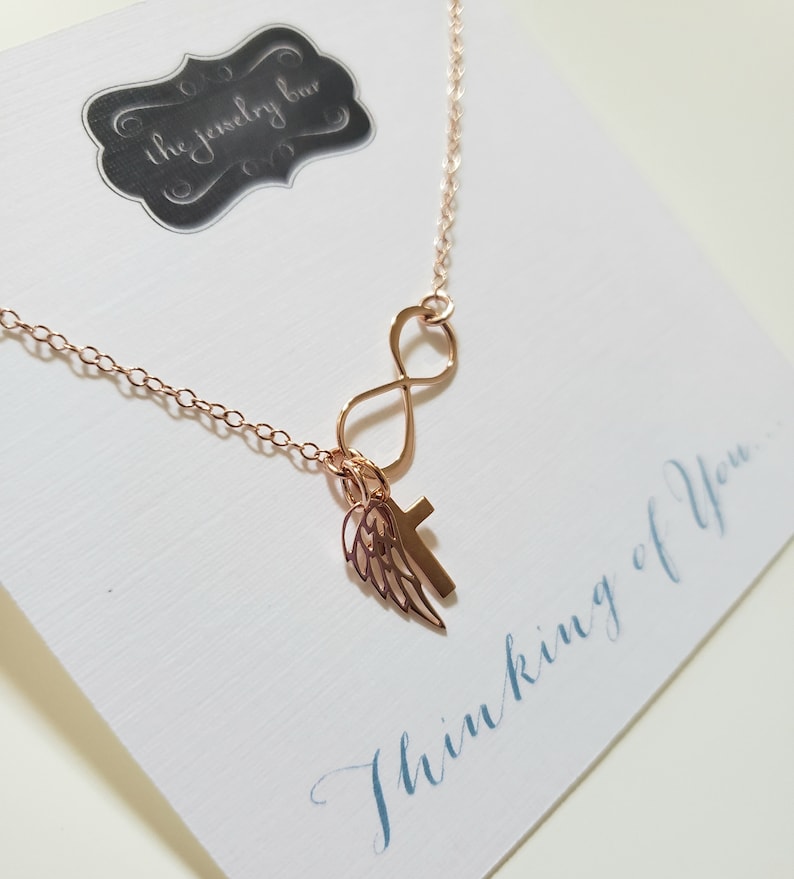 Infinity Angel Wing & Cross Necklace Memorial Gift | Etsy