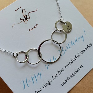 50th Birthday Gift for Women Initial 5 Ring Necklace 50th | Etsy